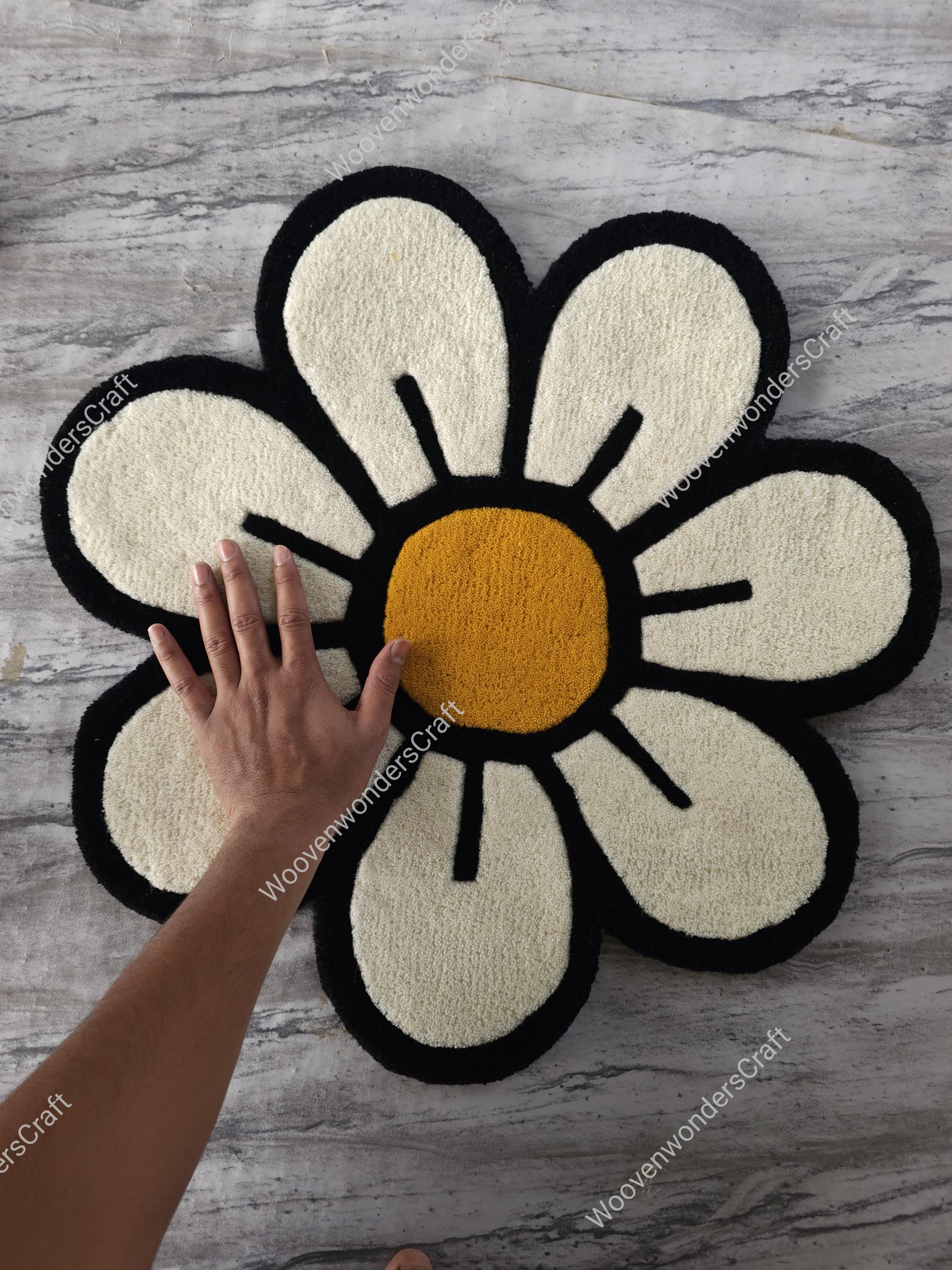Handmade Wool Daisy Rug | White & Yellow Floral Carpet - Etsy