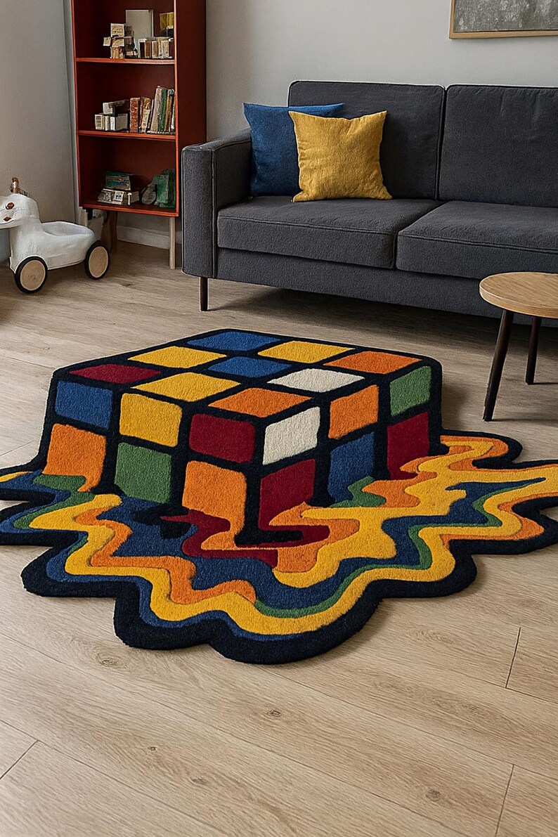 Hand-tufted Wool Melting Rubik’s Cube Rug, 3D Illusion Game Room Decor ...