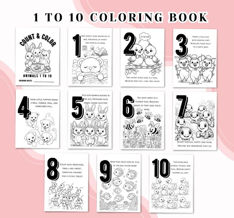 Printable Animal Number Coloring Book & Activity Worksheets | Numbers 1 ...
