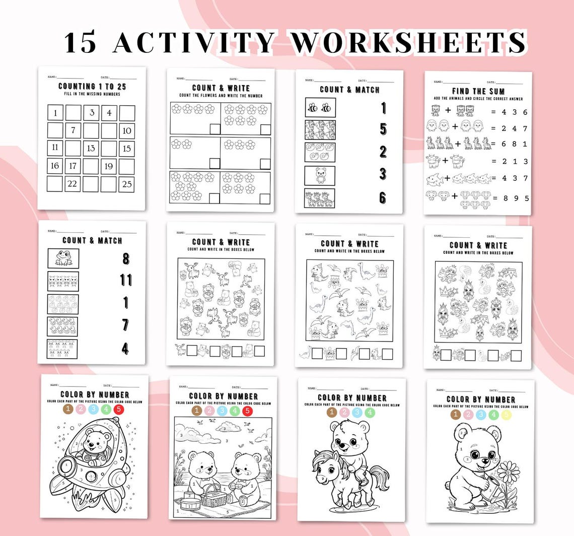 Printable Animal Number Coloring Book & Activity Worksheets | Numbers 1 ...