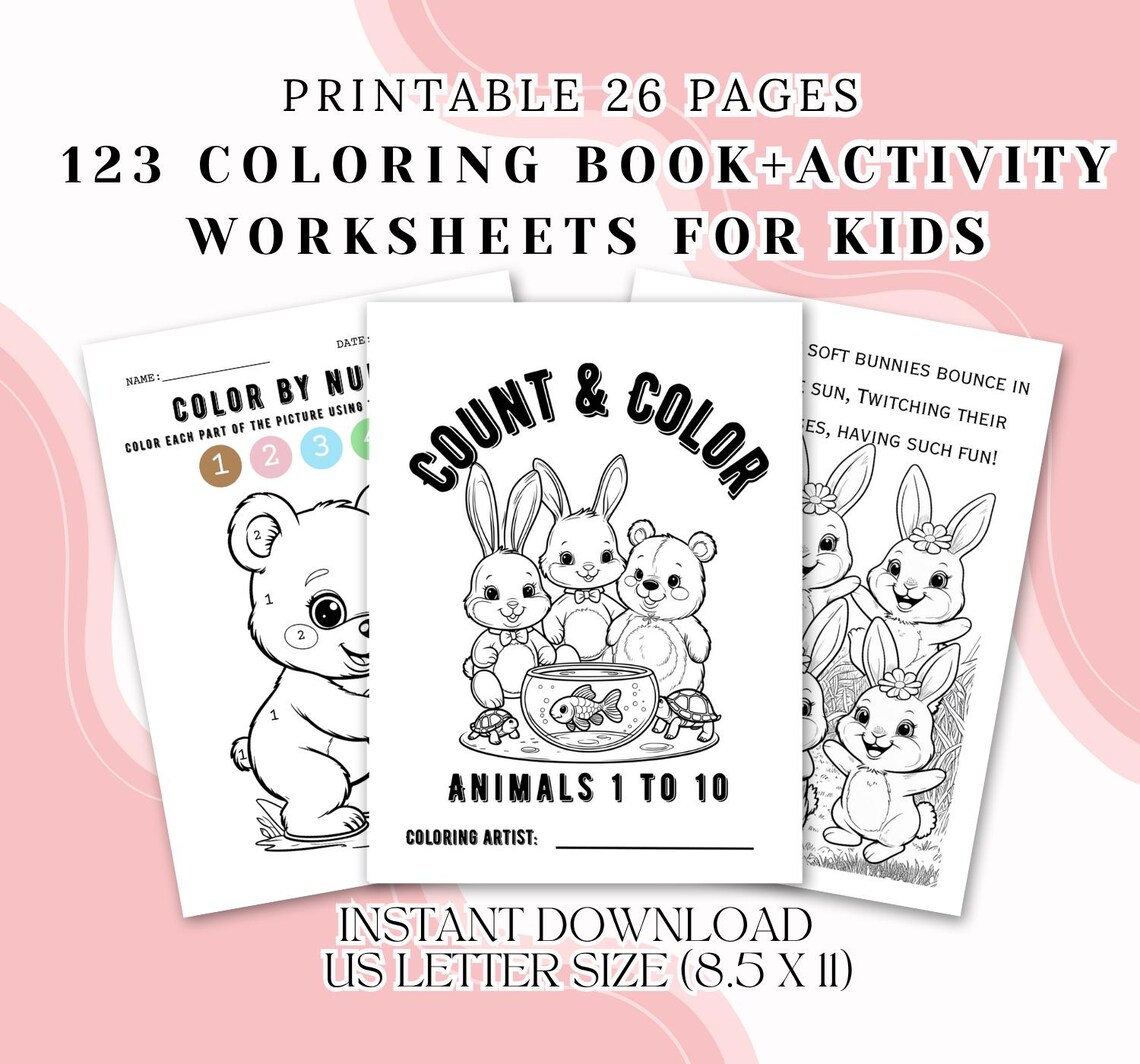 Printable Animal Number Coloring Book & Activity Worksheets | Numbers 1 ...