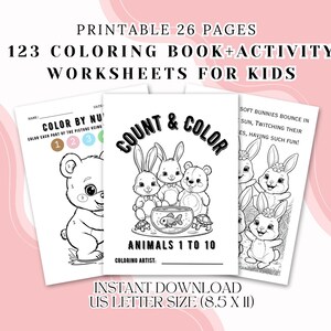 Printable Animal Number Coloring Book & Activity Worksheets | Numbers 1 ...