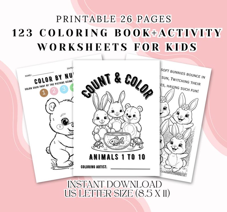 Printable Animal Number Coloring Book & Activity Worksheets | Numbers 1 ...