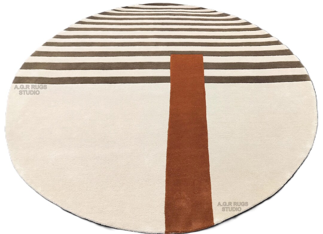 Hand Tufted Brown Striped Round Rug, Handmade Rug, Kids Rug, Circle Rug ...