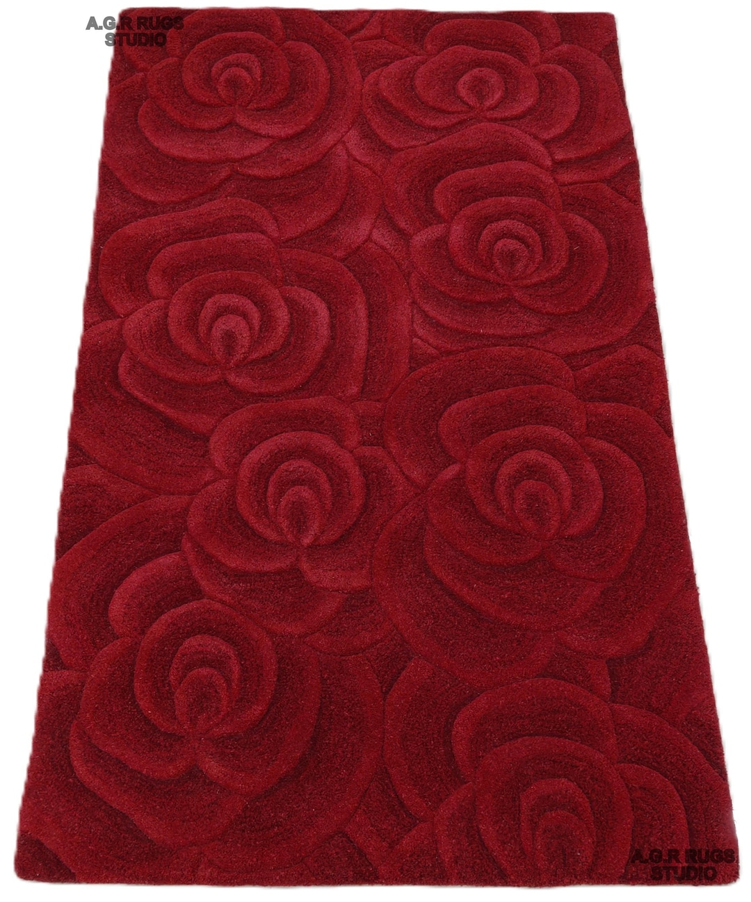 Hand Tufted 3D Red Rose Rug, Handmade Rug, High Low Pile Rug, Cut Pile ...
