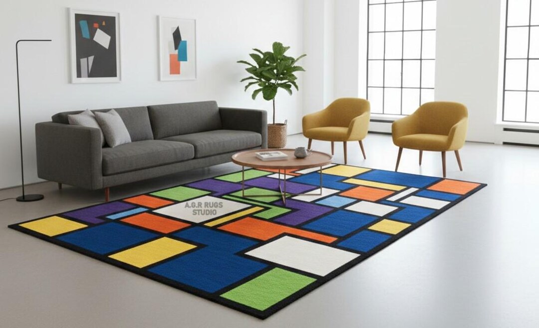 Multi Color Modern Wool Loop Pile Print Area Rug, Handmade Rug, Kid Rug ...