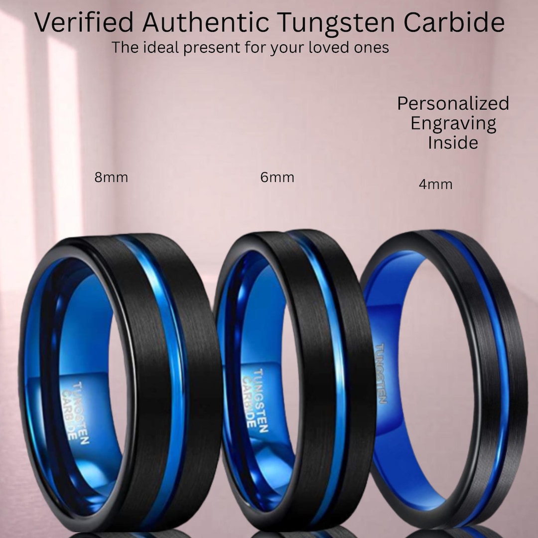 Black Tungsten Wedding Band: Blue Groove Ring, Personalized Law ...