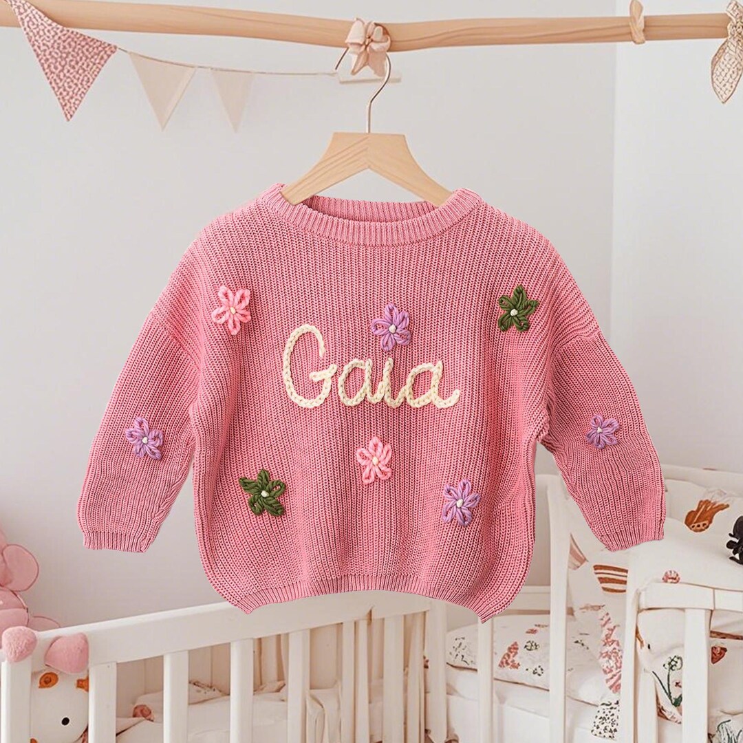 Colorful Hand Embroidered Knit Name Sweater for Kids,personalized Baby ...