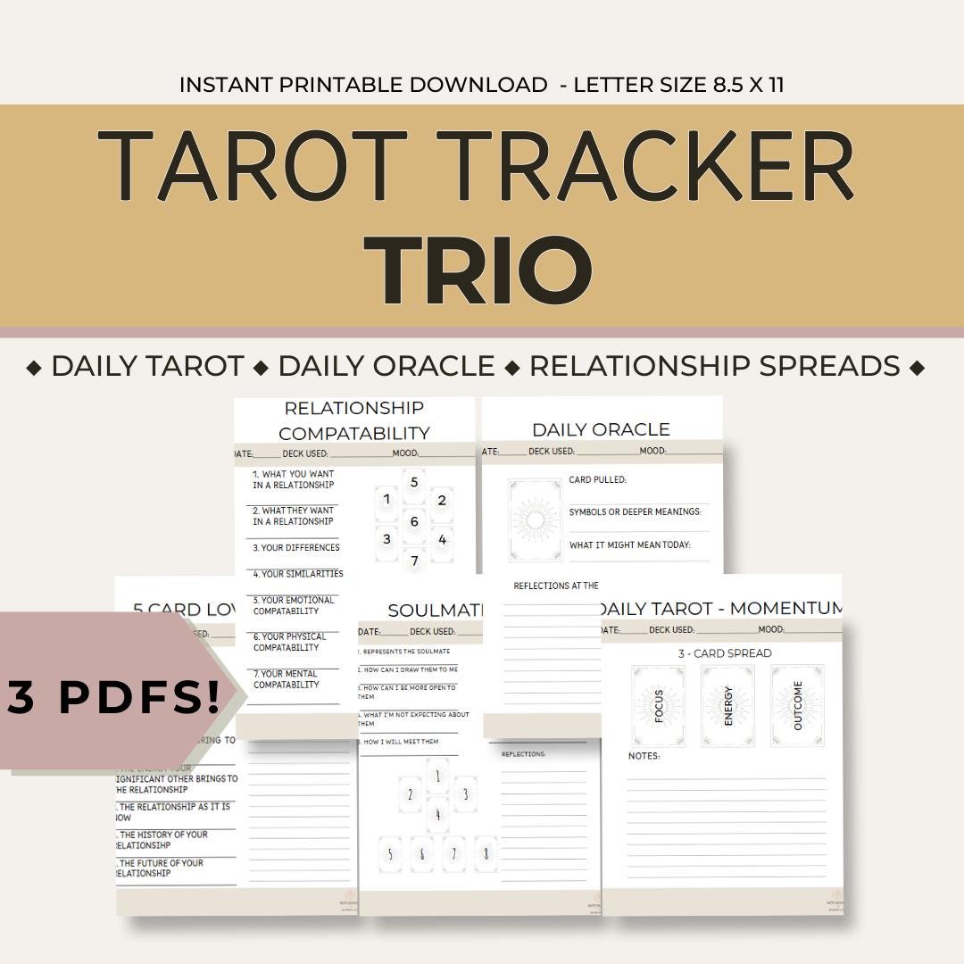 Tarot Tracker Trio | 3 Minimalist Printable Pdfs | Daily Draw, Oracle ...