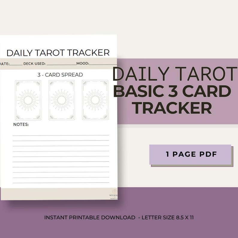 Printable Daily Tarot Card Draw Template – 1 Page PDF | Minimalist, Ink ...
