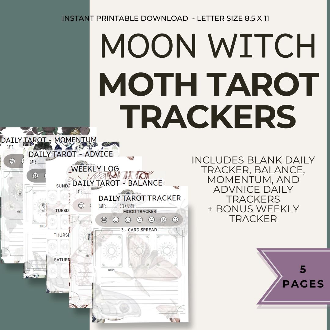 Moon Witch Moth Tarot Tracker Set | 5-page Printable Daily Draw Bundle ...