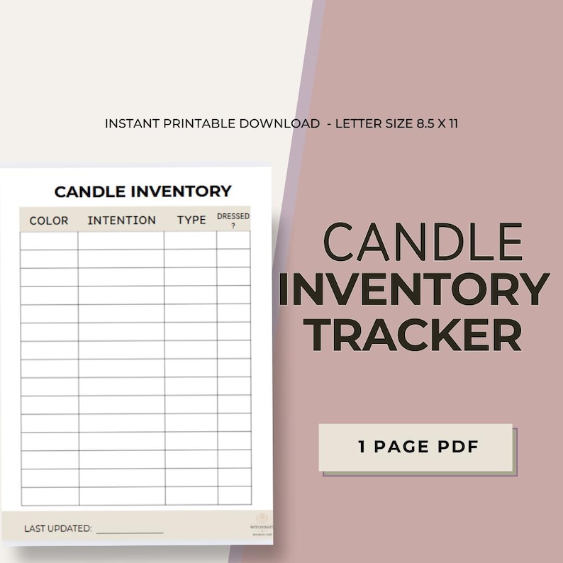 Candle Inventory Tracker Printable | 1 Page PDF | Witchy Supply Sheet ...