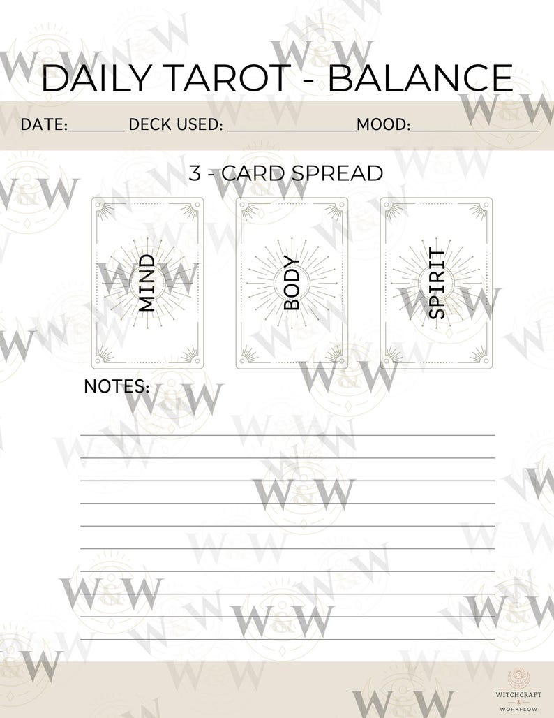 Tarot Tracker Trio | 3 Minimalist Printable Pdfs | Daily Draw, Oracle ...