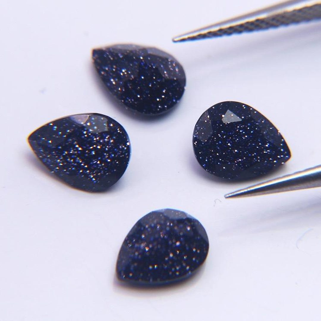 Cosmic Blue Sandstone Pear Cut Gemstones | Sparkling Midnight Goldstone ...