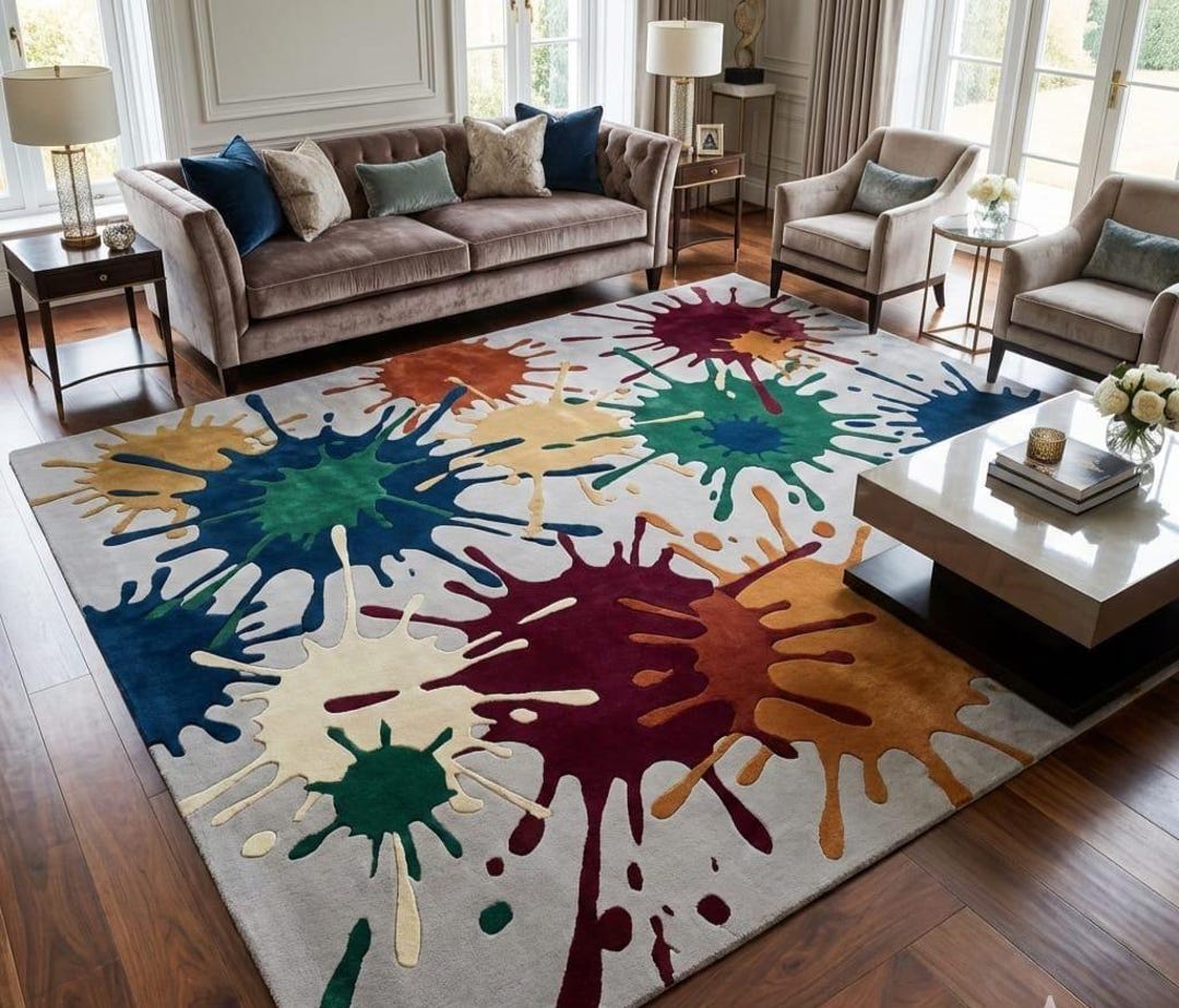 Modern Abstract Hand Tufted Wool Rug Colorful Paint Splat Area Rug ...