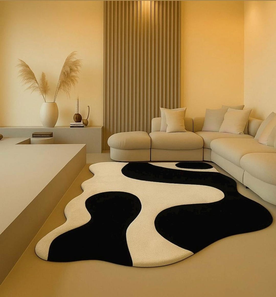 Hand Tufted Modern Blob Rug, Black White Abstract Carpet, Unique ...