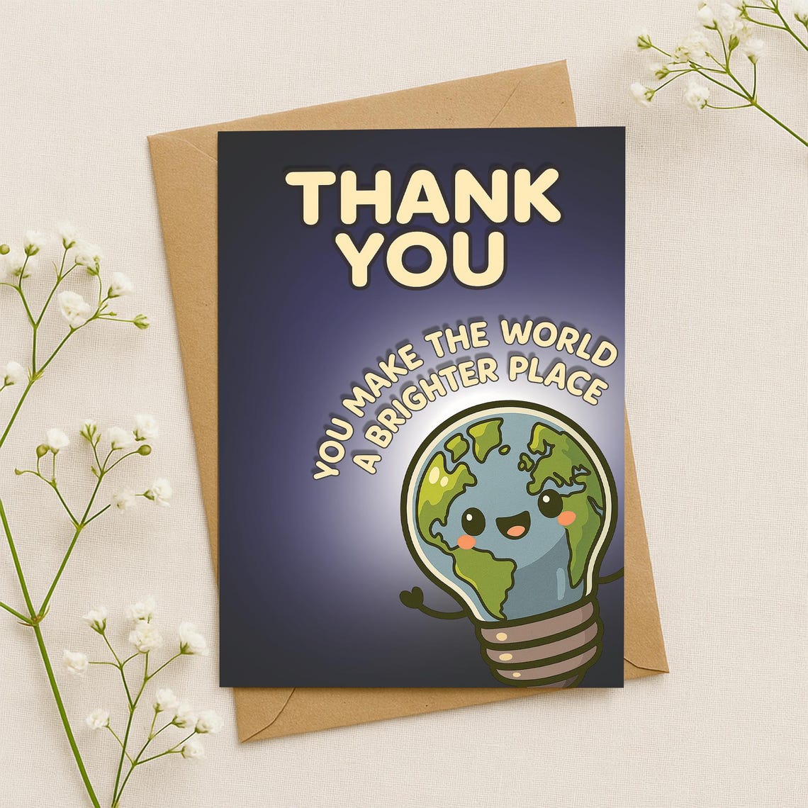Cute Thank You Card Printable | Digital World Lightbulb Appreciation ...