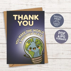 Cute Thank You Card Printable | Digital World Lightbulb Appreciation ...