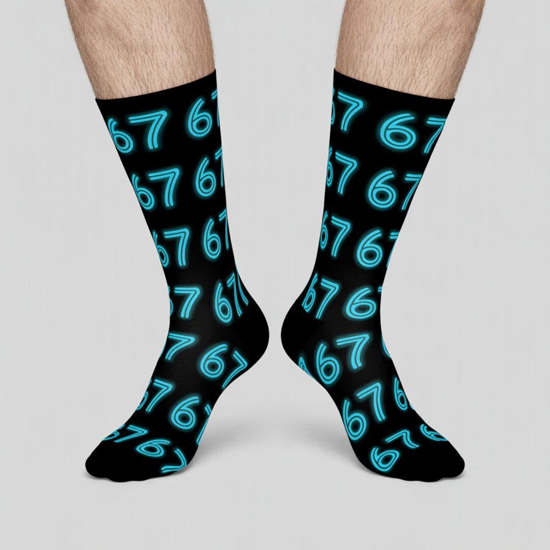 Neon Number 67 Socks, 6-7 Meme Gift, 6-7 Socks, Six Seven 6-7 Fun Meme ...