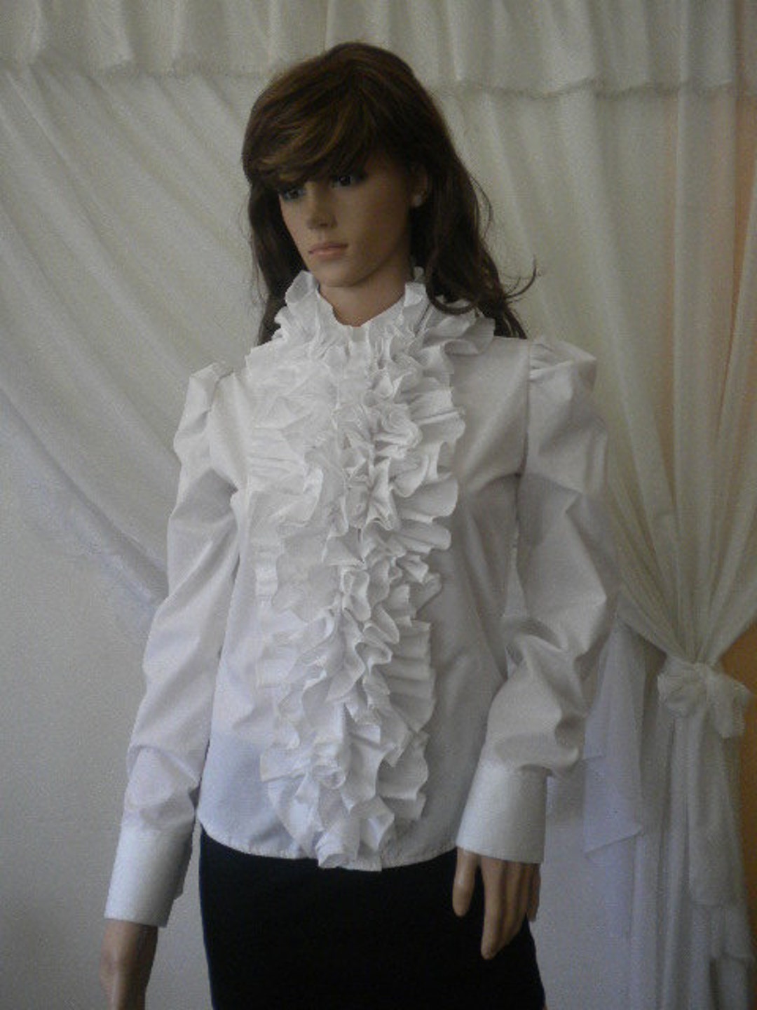 Ladies White Shirt With Ruffles Made of Cotton. - Etsy