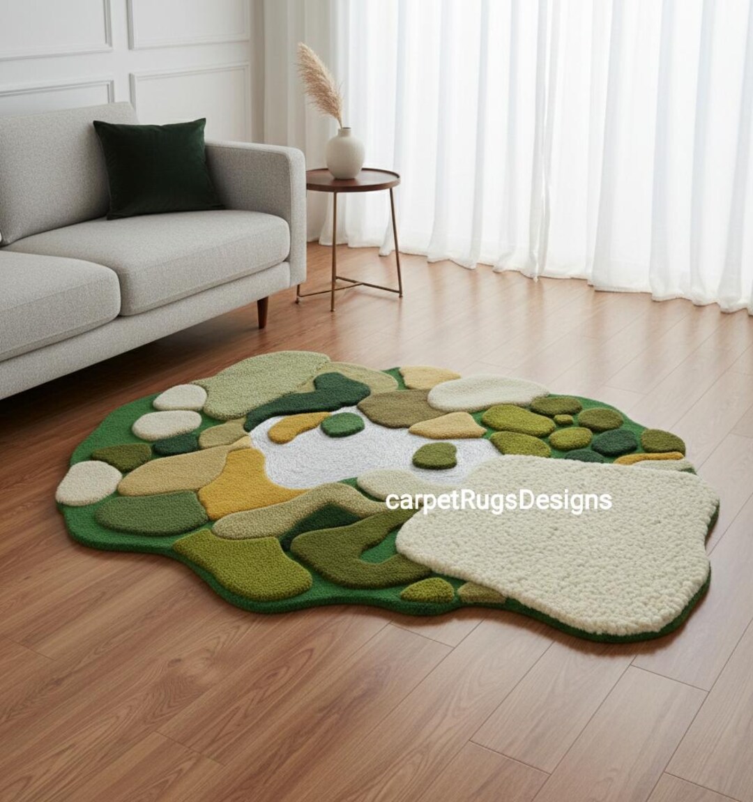 Hand-tufted Wool Moss Rug, Organic Pebble Design, Custom Size - Etsy