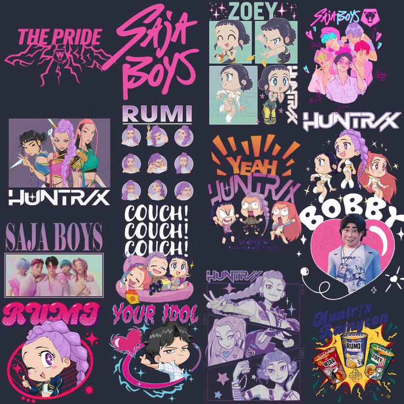 Cute Huntrix Kpop Demon Hunters Png Bundle, Kpop Idol Group Png Design ...