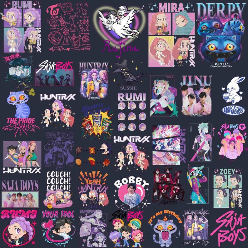 Cute Huntrix Kpop Demon Hunters Png Bundle, Kpop Idol Group Png Design ...