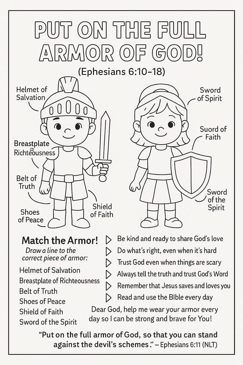 Full Armor of God Coloring Page for Kids – Christian Printable Bible ...