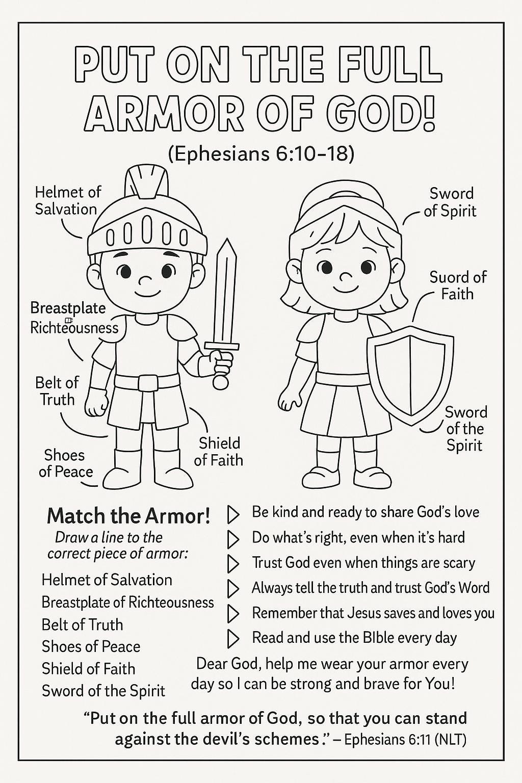 Full Armor of God Coloring Page for Kids – Christian Printable Bible ...