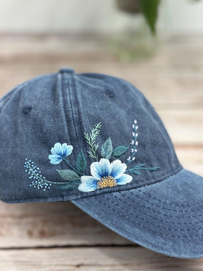 Hand-embroidered Floral Baseball Cap: Vintage Style Cotton Hat ...