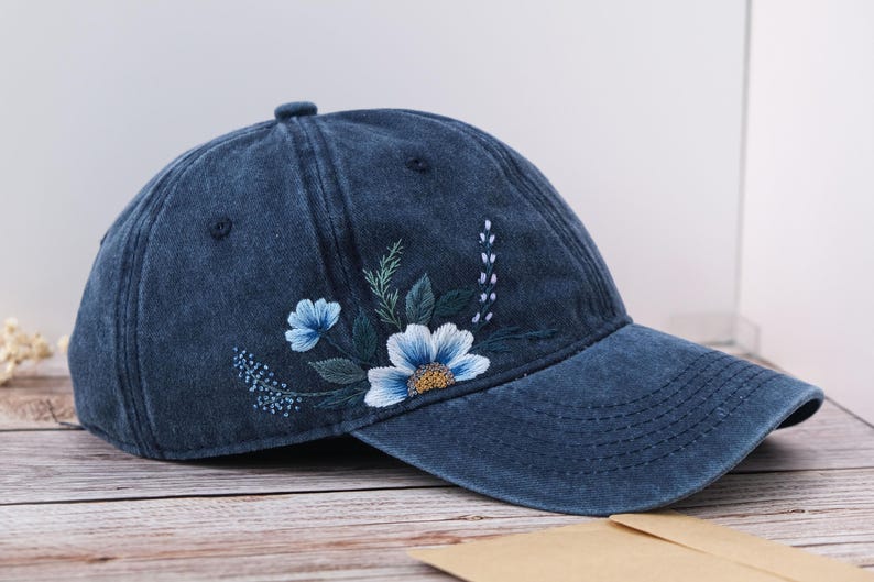 Hand-embroidered Floral Baseball Cap: Vintage Style Cotton Hat ...