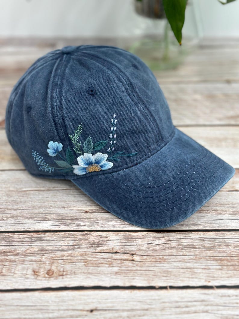 Hand-embroidered Floral Baseball Cap: Vintage Style Cotton Hat ...