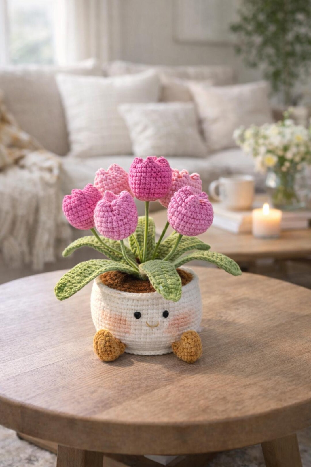 Crochet Flower Pot Keychain, Handmade Crochet Flower Bouquet Charm ...