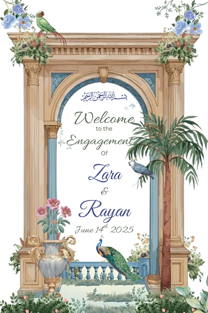 Soft Pastel Garden Engagement Welcome Sign | Neutral Tones Floral ...