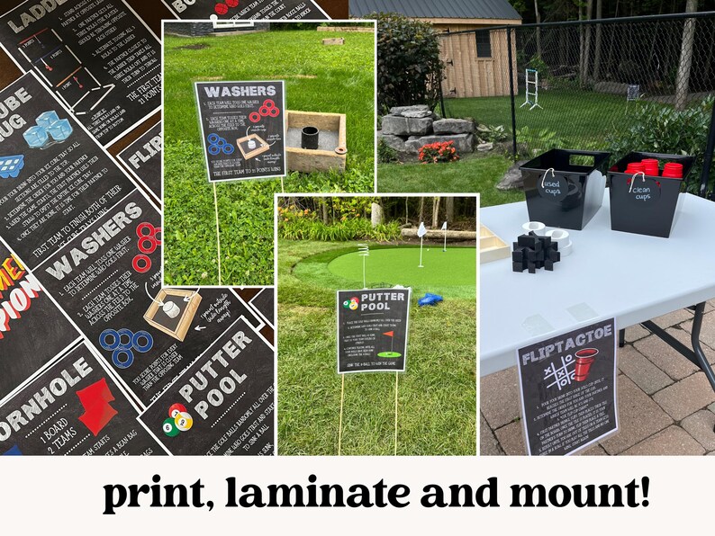 Lawn Game Posters - 10 Lawn Game Signs With Rules & Scoring Details for ...