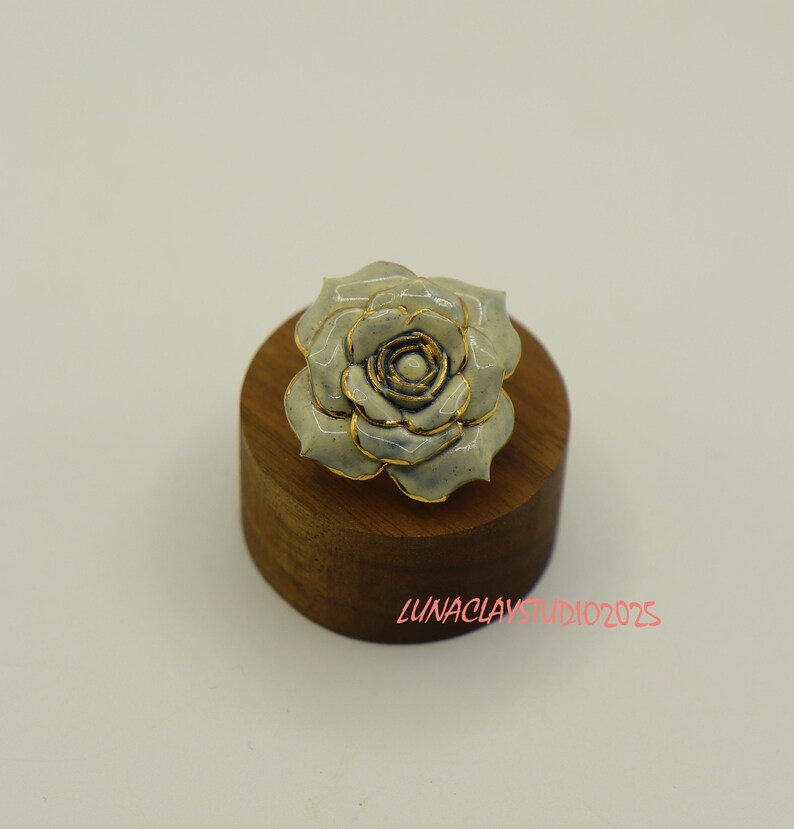 Handmade Ceramic Flower Ring, 18k Gold Accent, Custom Wedding Jewelry ...