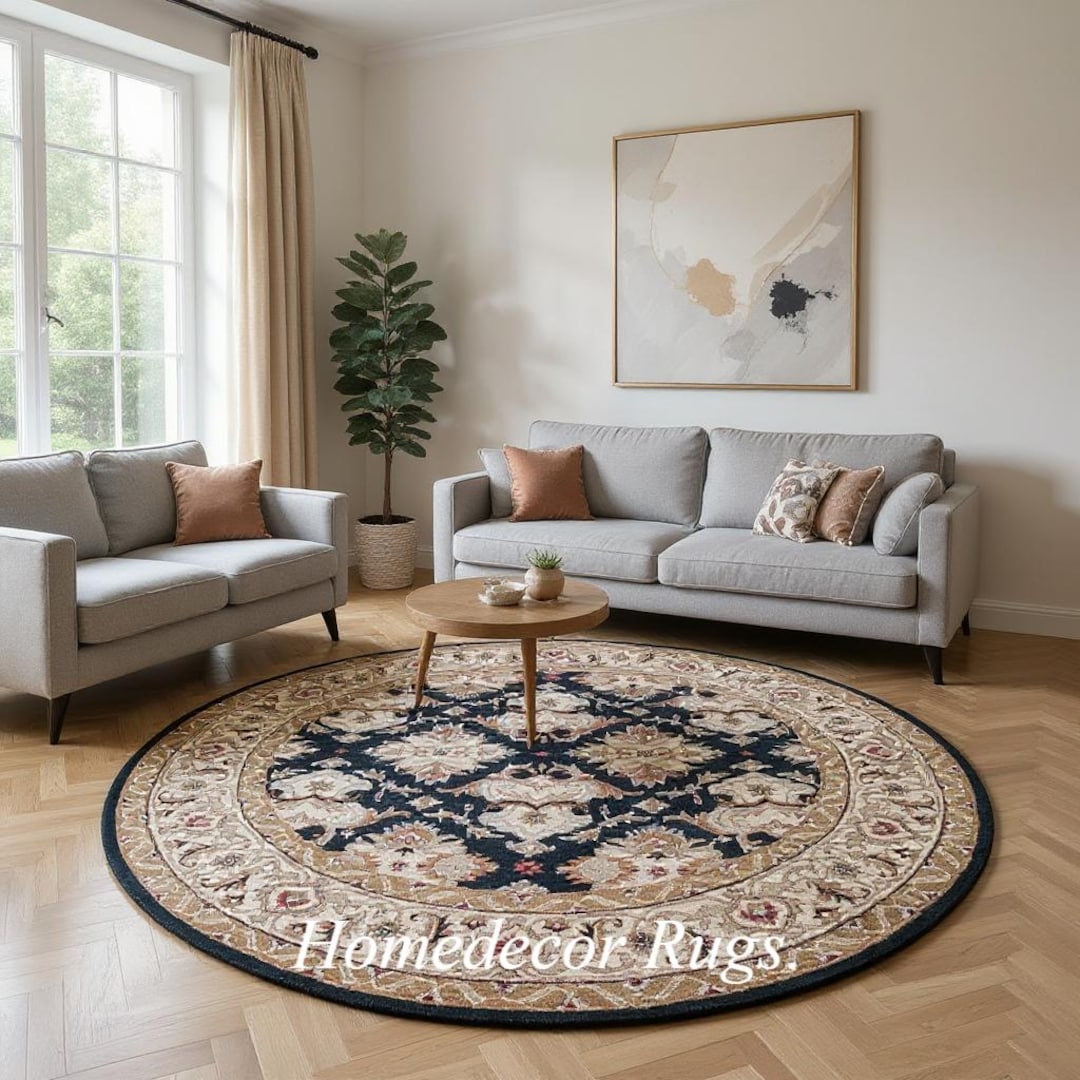 Round Vintage Floral Area Rug - 8x8 Ft Round Carpet for Living Room ...