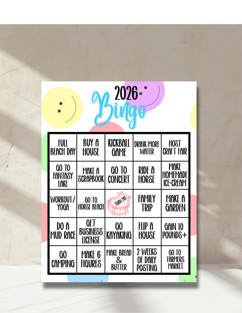 2026 Bingo Board Printable Vision Board Goals and Habits New Years ...