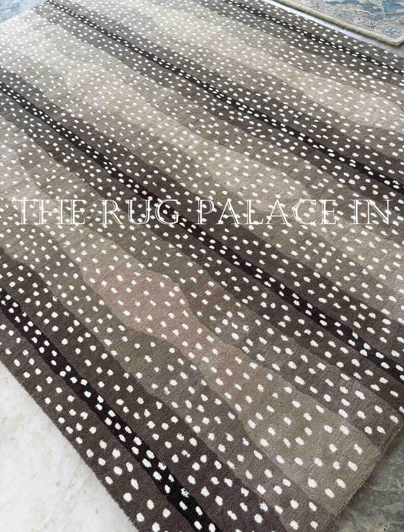 Hand Tufted Modern Wool Area Rug, Grey and Ivory Spotted Design Carpet ...