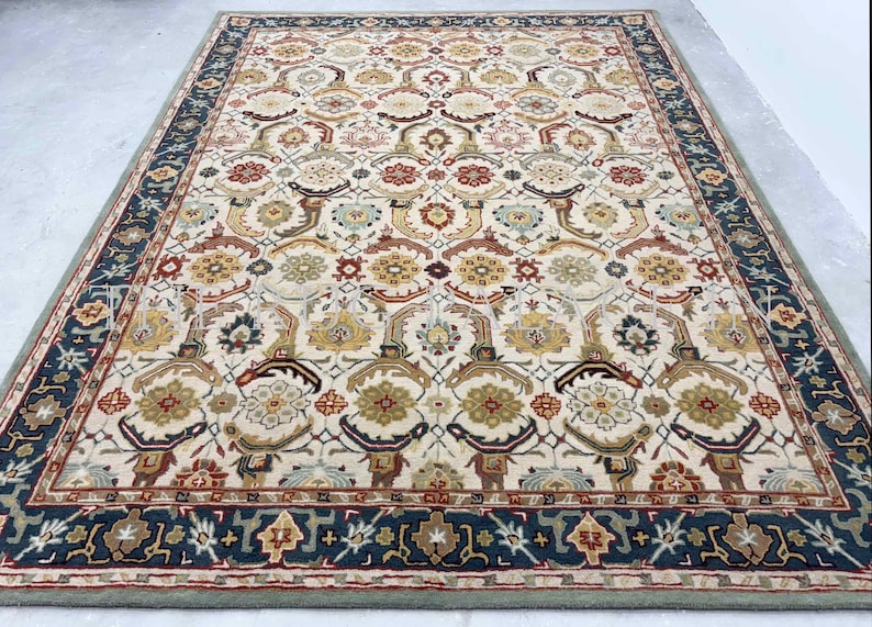 Handmade Wool Area Rug: Multi Color Traditional Oriental Design - Etsy