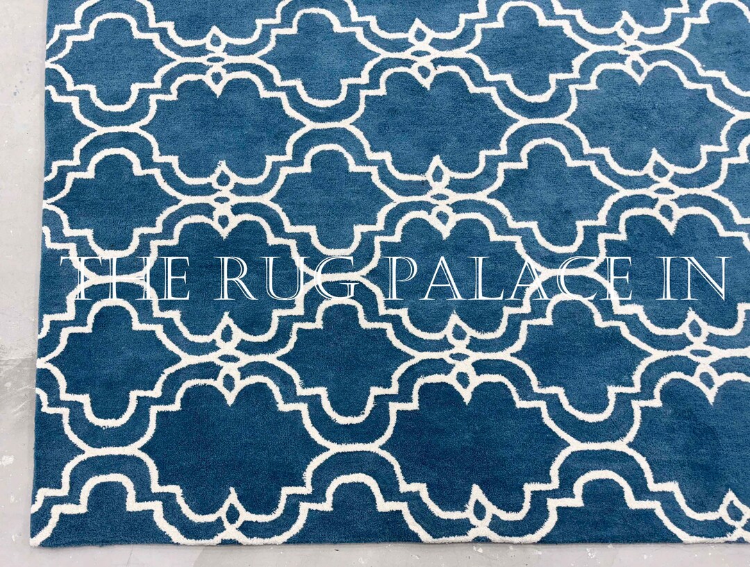Roberts Authentic Denim Blue Color Modern Tile Design Handmade Tufted ...