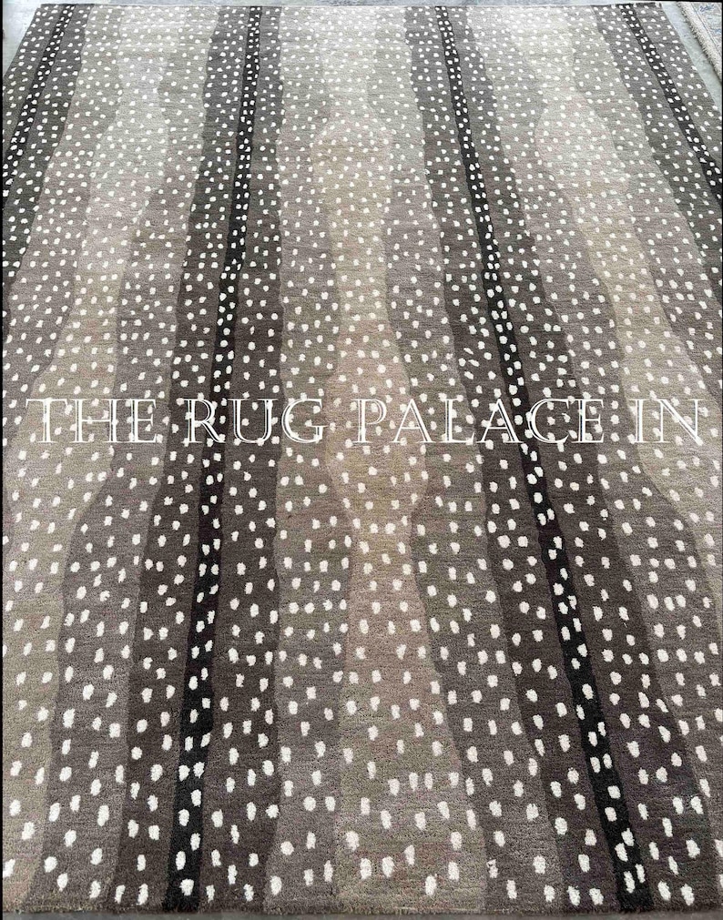 Hand Tufted Modern Wool Area Rug, Grey and Ivory Spotted Design Carpet ...