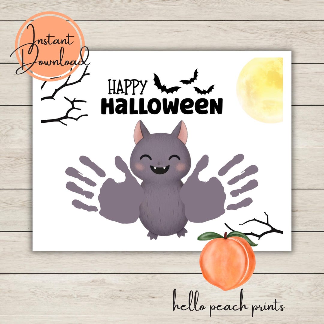 Halloween Bat Handprint Craft Printable, Kids Halloween Art Activity ...