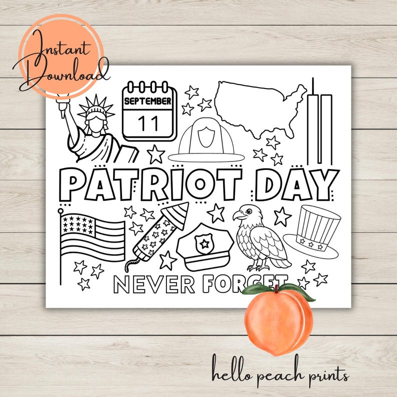 Patriot Day Coloring Page, September 11 Never Forget Printable, 9/11 ...