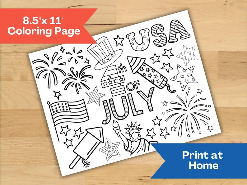 4th of July Coloring Page for Kids, Printable Independence Day Activity ...