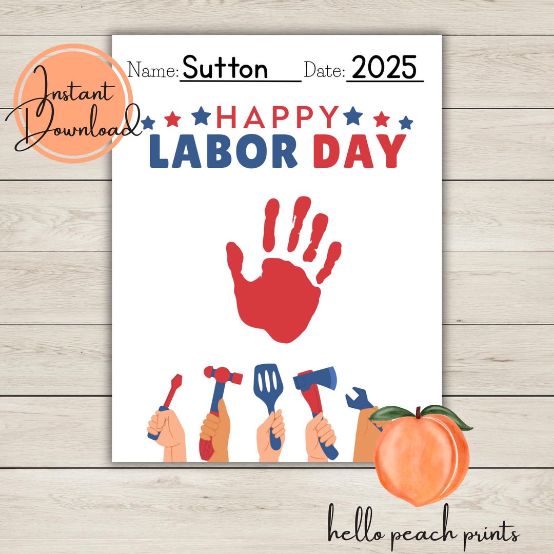 Labor Day Handprint Craft Printable, Kids Activity Worksheet, Labor Day ...