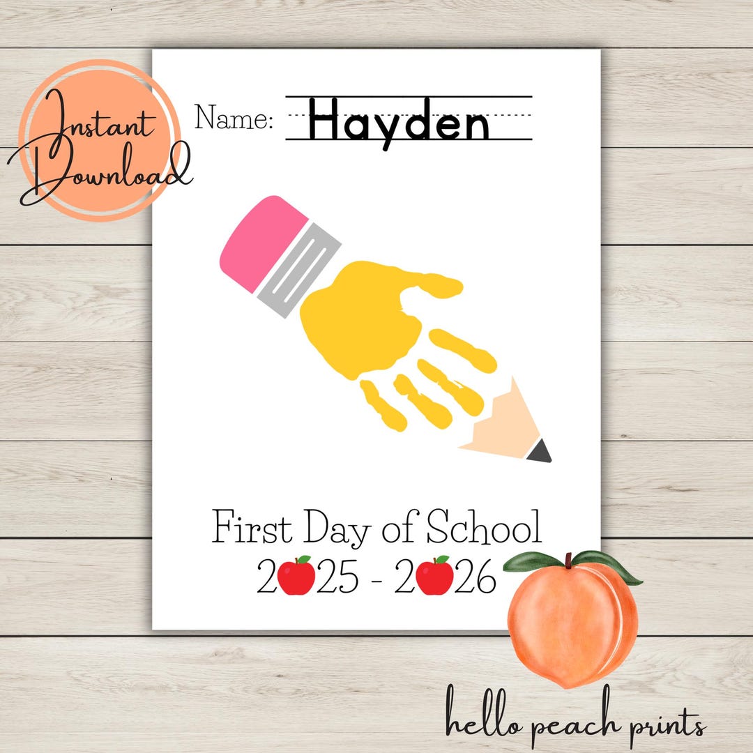 First Day of School Handprint Art: Pencil Keepsake Sign (PDF Download ...