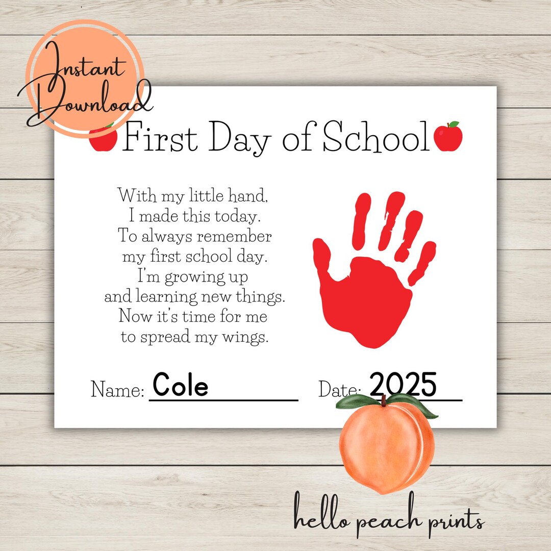 First Day of School Handprint Art: Keepsake Poem, Back to School Gift ...