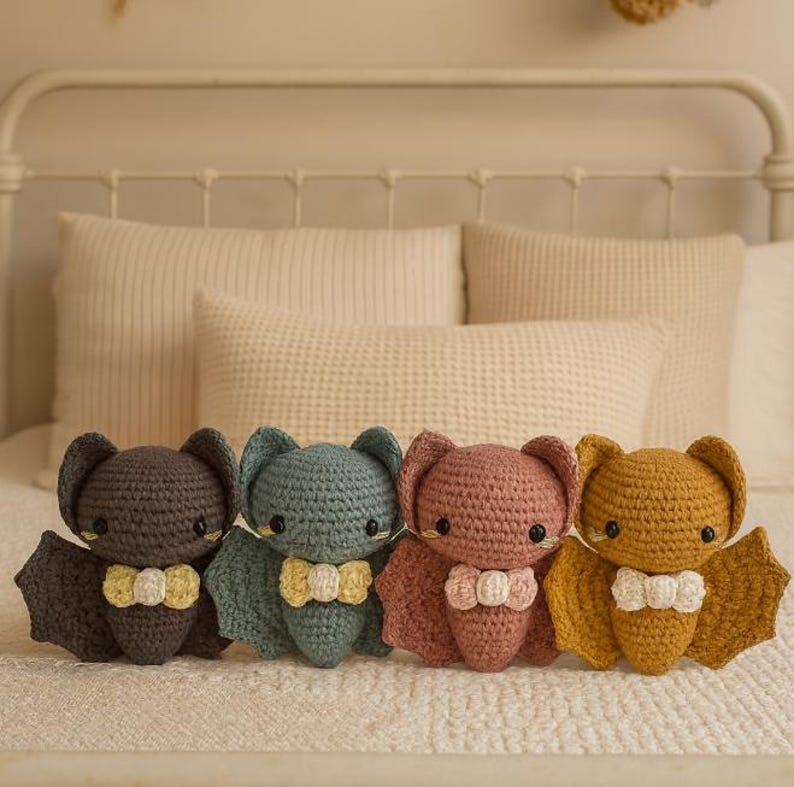 Mini Crochet Bat Plush – Amigurumi Bat Toy With Bow – Handmade ...