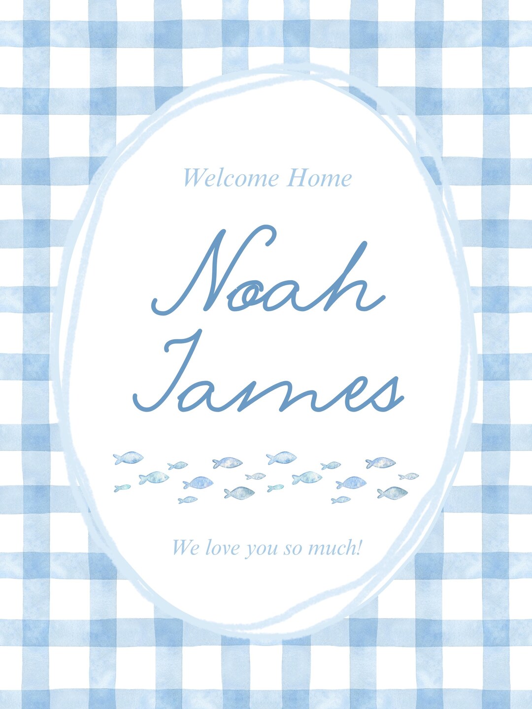 Welcome Home Baby Sign | Editable Canva Template | Blue Gingham - Etsy